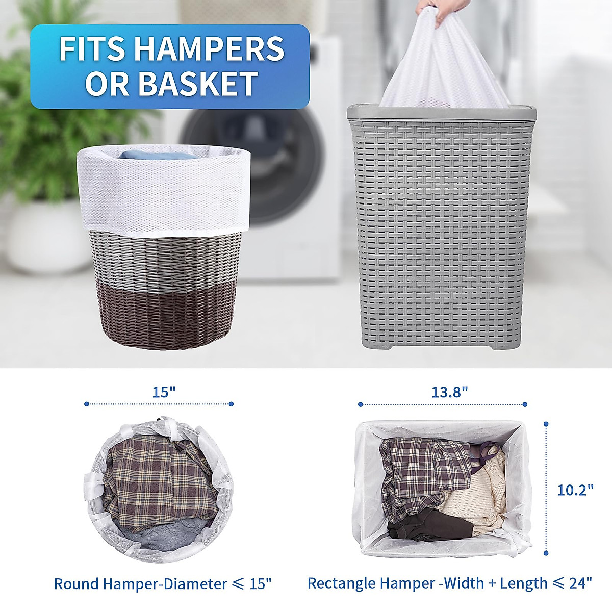 2-Pack Heavy Duty Mesh Laundry Bags,24x32 Inches Large Laundry Drawstring Bag,Washable Laundry Bag for College, Dorm, Travel, Family and Apartment Dwellers, white