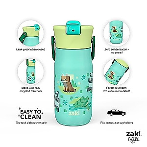 Zak Designs Harmony Minecraft Kid Water Bottle for Travel or At Home, 14oz Recycled Stainless Steel is Leak-Proof When Closed and Vacuum Insulated (Turtle, Fox, Panda, Allay)