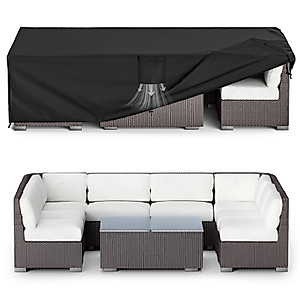 MR. COVER Patio Furniture Covers Waterproof, Outdoor Furniture Cover Fits up to 124L x 63W x 28H Inches, Rectangular Table and Chair Set Covers Rip-resistant Material with Windproof Buckles