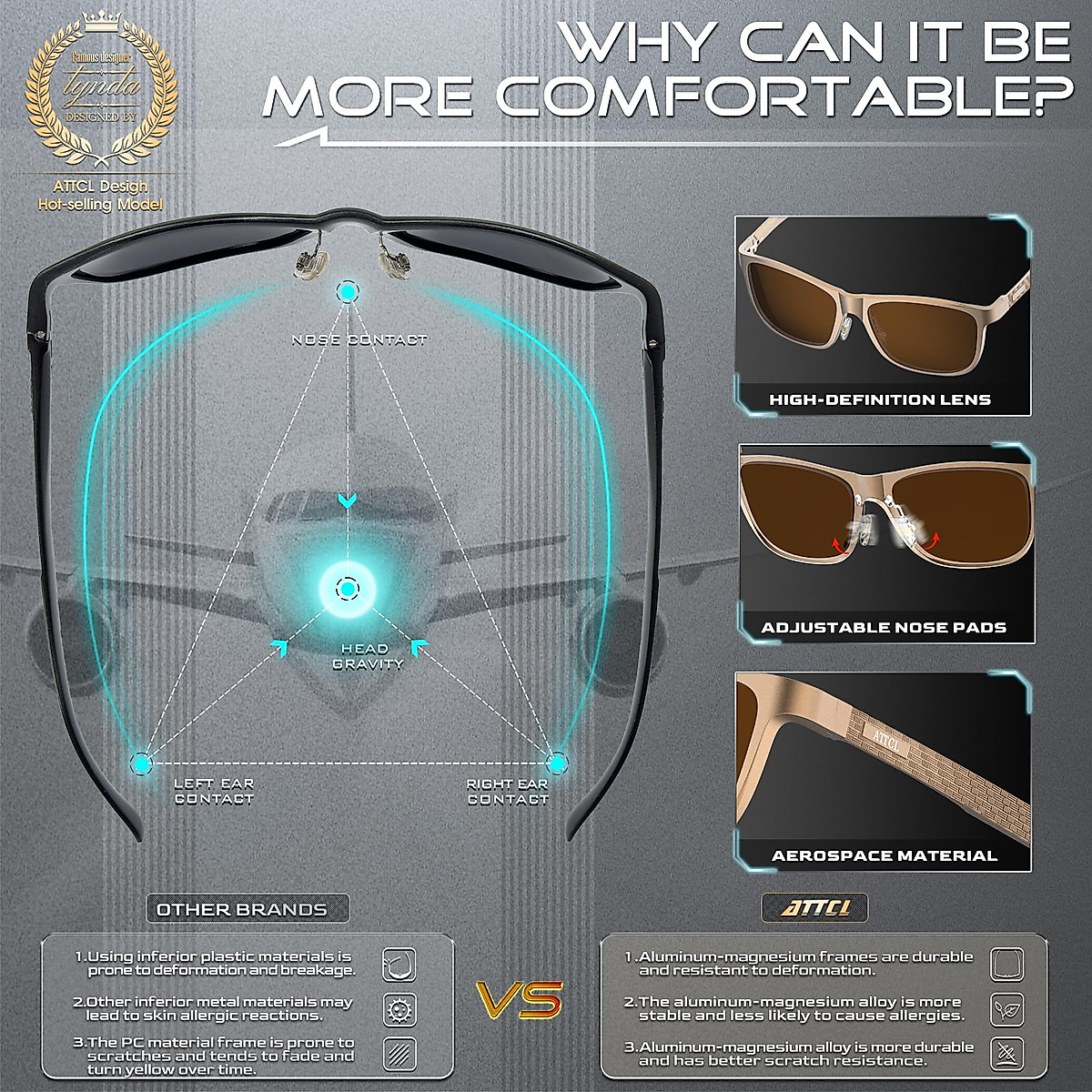 ATTCL Men's Retro Metal Frame Driving Polarized Sunglasses For Men/Women 18587Brown