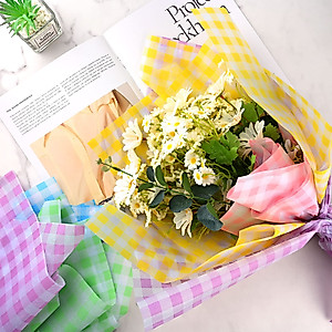 Bolsome 50 Sheets Spring Pastel Tissue Paper Buffalo Plaid Wrapping Paper Pink Yellow Blue Green Purple Gift Tissue Paper for Home DIY Gift Bags Spring Easter Birthday Decoration, 20 x 30inch