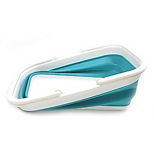 SAMMART 15.5L (4.1 Gallon) Collapsible Tub with Handle - Portable Outdoor Picnic Basket/Crater - Foldable Shopping Bag - Space Saving Storage Container (Bright Blue)