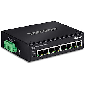 TRENDnet 8-Port Industrial Unmanaged Fast Ethernet DIN-Rail Switch, TI-E80 8 x Fast Ethernet Ports, 1.6Gbps Switching Capacity, IP30 Metal Switch, Lifetime Protection, Black