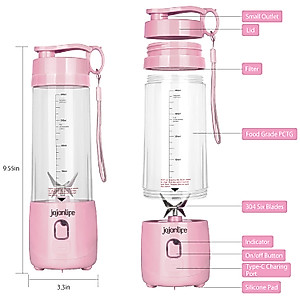 Portable Blender Personal Size Blender for Shakes and Smoothies 4000mAh Rechargeable Mini Travel Blender with 3D Six Blades 13.5Oz Fruit Mixer Cup for Home, Sports, Outdoor (Pink)