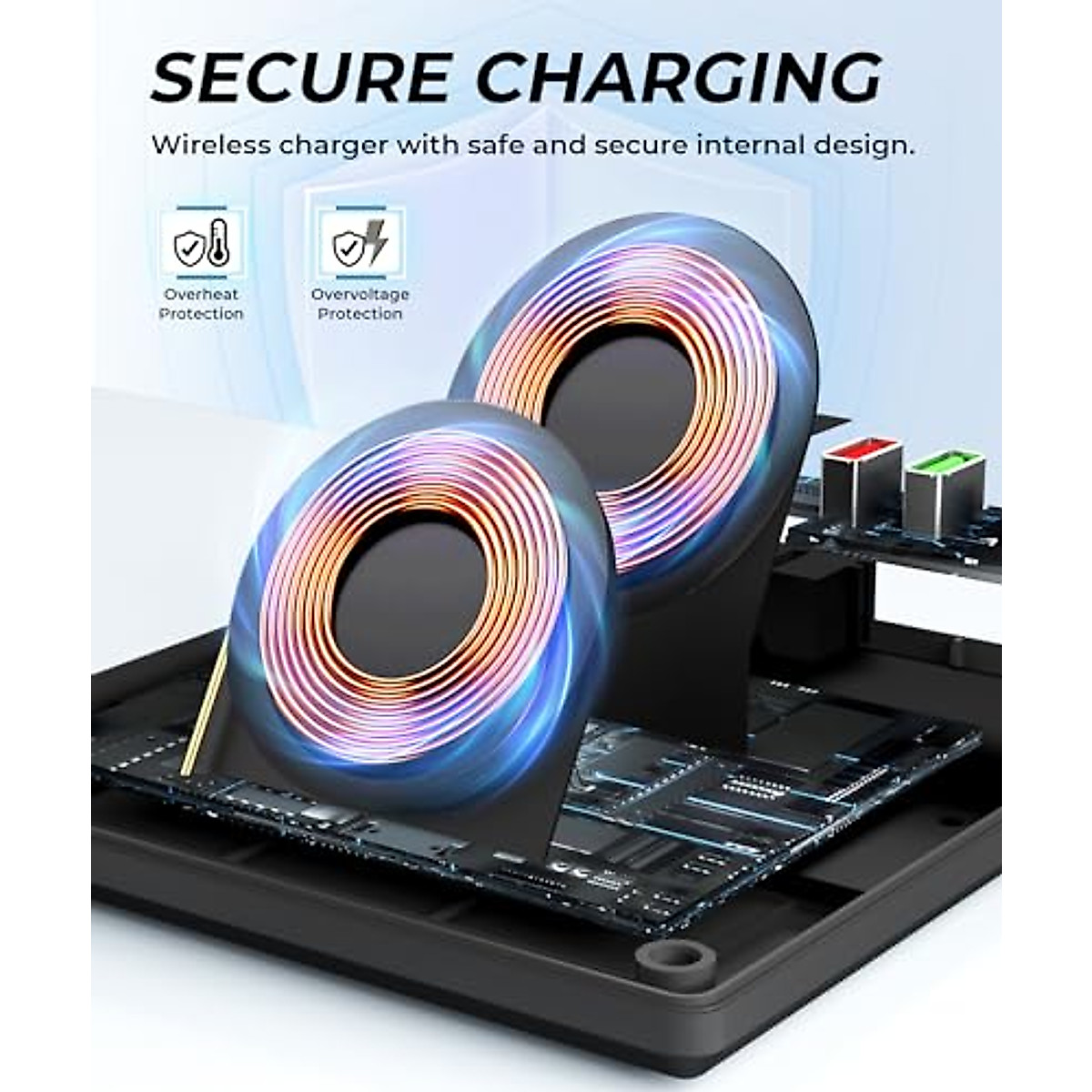 FORYOU Charger Station Wireless Charger Phone with QC/PD Ports, 8 in 1 Fast Charging Pad Wireless Phone Charger for iWatch/Airpods/Samsung/Android/iPhone 14 13 12 for Travel Essentials