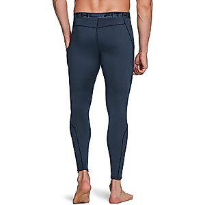 ATHLIO Men's Compression Pants Running Tights Workout Leggings, Cool Dry Technical Sports Baselayer, Pocket 2pack Leggings Black & Neon/Charcoal, Medium