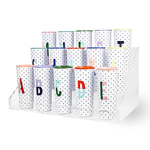 Kate Spade New York Cute Stainless Steel Mug, 24 Ounce Initial Travel Tumbler, Double Wall Insulated Cup with Lid, A (Pink)