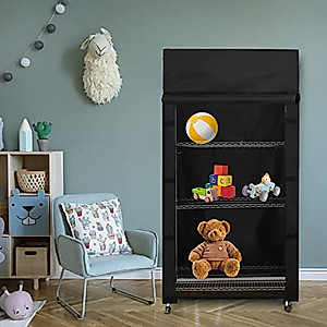 ZYSUOR Shelving Cover Storage Shelf Cover Wire Shelves Cover,48" W x 18" D x 72" H,Durable Velcro Design on Both Sides of The Front for Easy and Quick Opening and Closing,Black,only Cover