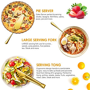 21 Pcs Christmas Gold Stainless Steel Serving Utensils Flatware Set, Serving Spoons Slotted Serving Spoons Gold Tongs Serving Forks for Kitchen Buffet Catering Banquet Party Supply, Dishwasher Safe