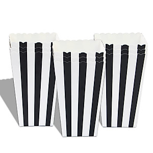 IPALMAY Black and White Striped Mini Paper Popcorn Boxes - Treat Boxes - Birthday Favor Box - Snack Boxes, Family Movie Night Boxes, Set of 36
