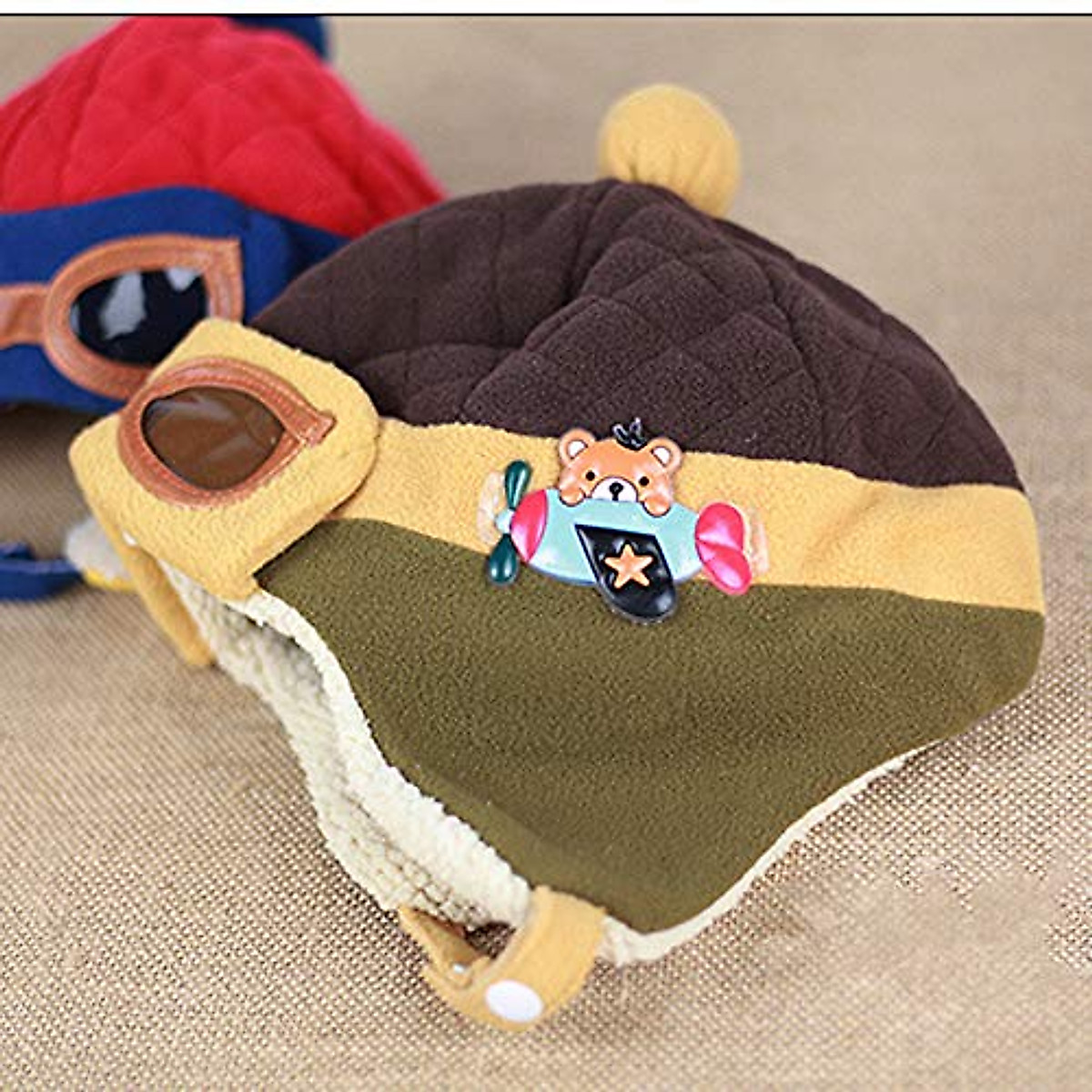 Crochet Earflap Pilot Hats Rabbit Ears Beanie Cap Winter Warm Knit Caps for Toddlers Baby Girls and Boys (Coffee)