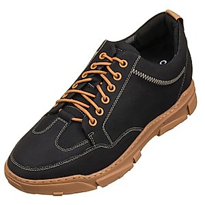 CALTO Men's Invisible Height Increasing Elevator Shoes - Black Leather Lace-up Hiking Style Boots - 2.8 Inches Taller - K8025- Size 10 D(M) US