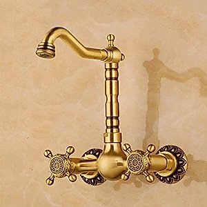 TECKI Kitchen Taps Faucet Bathtub Shower Faucet W/Brass Spray Wall Mount Hot and Cold Water Mixer Tap Bathroom Faucets Dual Handle 360 ​​Swivel