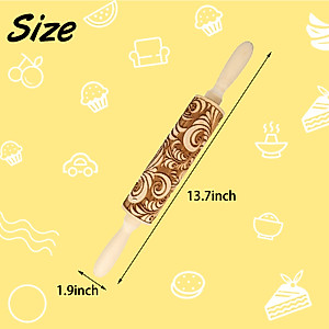 Embossed Rolling Pins for Baking with Design,3D Engraved Rolling Pin with Flowers for Engraved Cookies Roller
