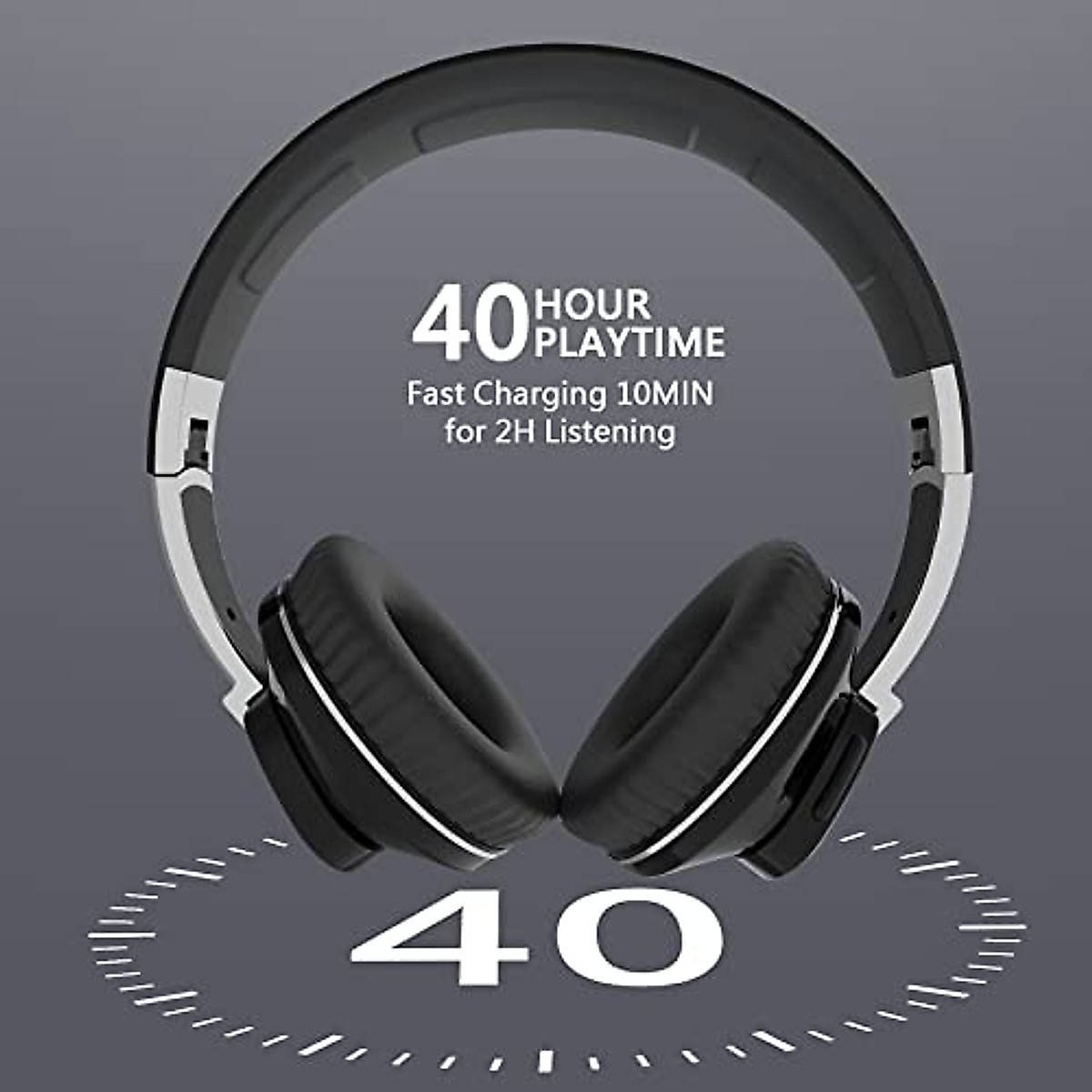 Over Ear Headphones Wireless Bluetooth Noise Cancelling Headphones with Mic, 40H Playtime, Comfortable Protein Ear Cups, HiFi Stereo Foldable Headset for Travel, Home, Office