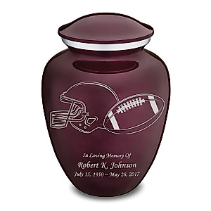 GetUrns Embrace Personalized Football Adult Cremation Urn with Custom Engraving for Human Ashes for Funeral, Burial, Niche or Columbarium – 200 Cubic Inches –Urns for Human Adult Ashes (Cherry Purple)