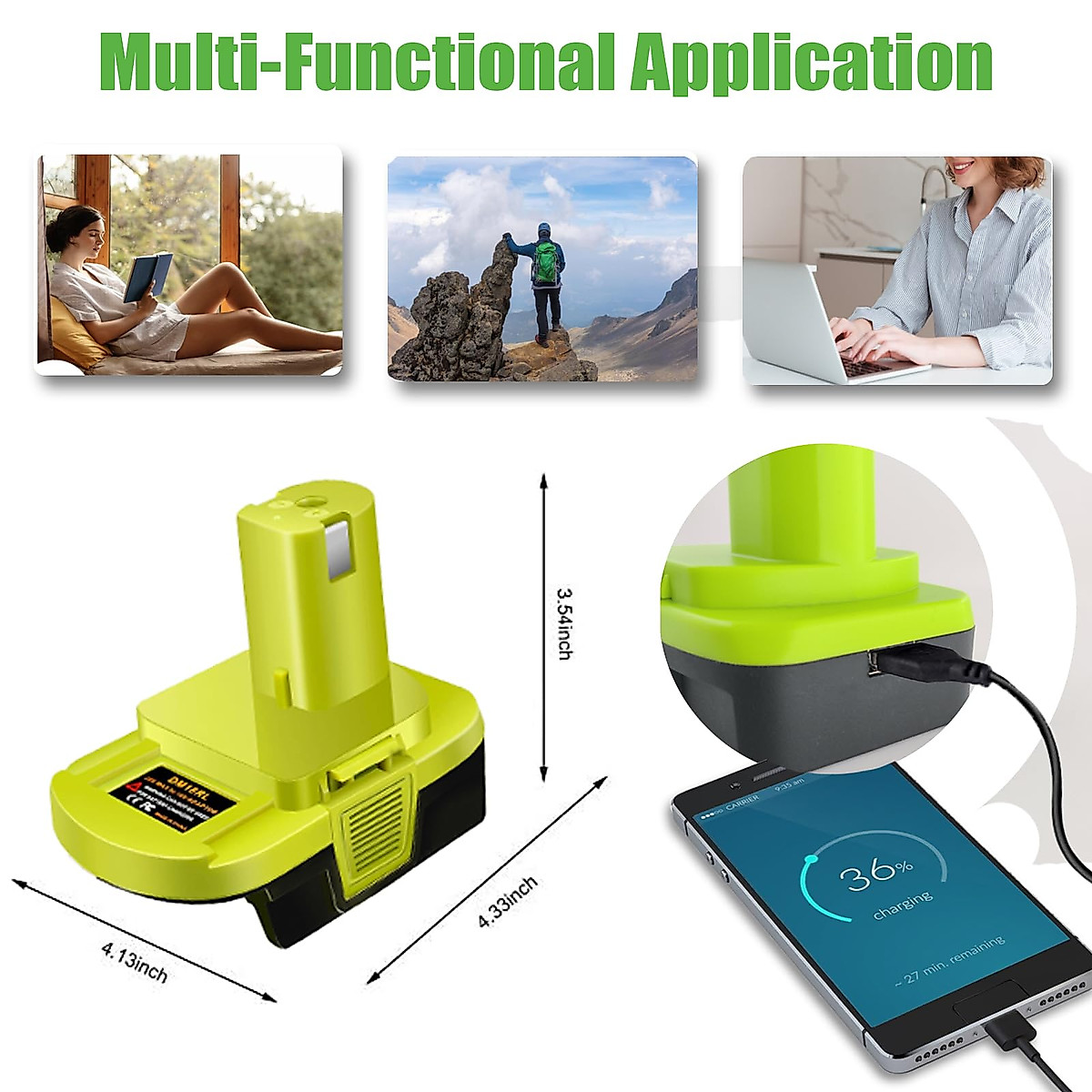DM18RL Battery Adapter for Dewalt & for Milwaukee to for Ryobi Battery Adapter, Convert for Dewalt 20V Llithium Battery to for Ryobi Tool 18V P105 P107 P108 Battery with 5V 2.1A USB Charge