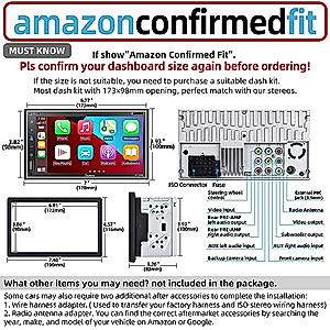 Double Din Car Stereo Compatible with Apple Carplay, 7 Inch Full HD Capacitive Touchscreen - Bluetooth, Mirror Link, Backup Camera, Steering Wheel, Subwoofer, USB/SD Port, A/V Input, FM/AM Car Radio