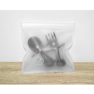 GRABEASE Bundle of 2 First Self Feed Baby Utensils with a Togo Pouch - Anti-Choke, BPA-Free Baby Spoon and Fork Toddler Utensils for Led Weaning Ages 6 Months+ Teal and Grey