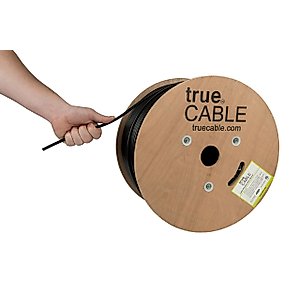 trueCABLE Cat5e Outdoor Shielded (F/UTP), 1000ft, Waterproof Direct Burial Rated CMX, Black 24AWG Solid Bare Copper, 350MHz, PoE++ (4PPoE), ETL Listed, Bulk Ethernet Cable