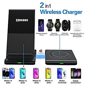 Dual Wireless Charger,COSOOS Wireless Charging Stand for iPhone 14 Pro Max/14 Pro/14/13/12/11/Xs/X, Airpods 3/Pro,Samsung Galaxy S21/S20/S10,Samsung Watch,Galaxy Buds (with Fast Adapter)