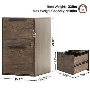 GREATMEET Two Drawer File Cabinet, Vertical Filing Cabinet, Small Wood File Cabinets for Home Office, 2-Drawer Under Desk, Printer Stand, Grey