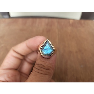 Diamond Cut Labradorite Ring 925 Solid Sterling Silver, Copper Ring, Gift Ring, Handmade Boho Gemstone Ring, Mens Ring, Women Signet Ring (Sterling Silver, 7.5)