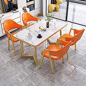 LITFAD Scandinavian Sintered Stone Top Dinette Set with Rectangle Dining Table Set Modern Dining Table with 4 Dining Chairs for Dining Room - 5 Piece Set Orange 47.2" L x 23.6" W x 29.5" H