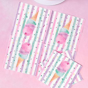 WERNNSAI Ice Cream Party Supplies - Disposable 3 Ply Pink Sweet Ice Cream Themed Birthday or Baby Shower Party Luncheon Dessert Napkins for Girls Pool Summer Celebration