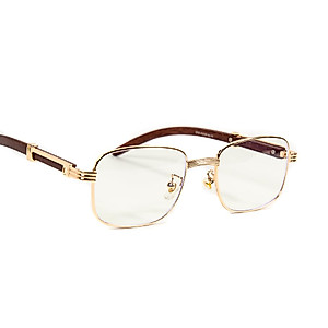 Street Knitted Men's Retro 90's Large Luxury Classic Square Aviator Gold Frame Eye Glasses Woodgrain Vintage Rectangle Hip Hop Clear Lens Pilot Glasses For Men