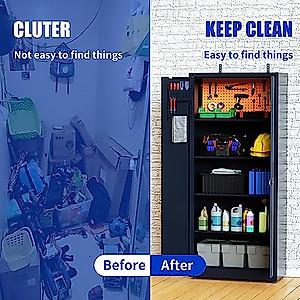 Garage Storage Cabinet 71" Tall Metal Storage Cabinet with 2 Doors and 4 Adjustable Shelf Height and Leg Levelers Includes Pegboard and Accessories for Office, Home, School, Garage