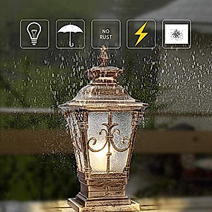 WANGYONGXIANG E27 Outdoor Post Lights,Solar Fence Doorpost Lamp, Outdoor Waterproof Courtyard Wall Courtyard Pillar Villa Gate Lamp,Aluminum Pillar Door Garden Park Home Decorative Lighting Post Light