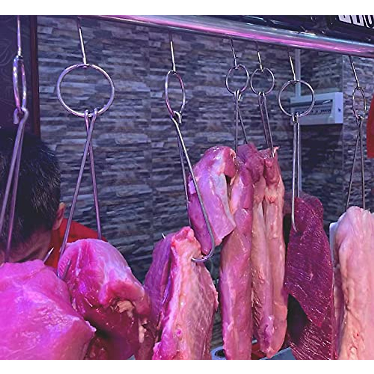 Alele Meat Hooks Butcher Hook 12.5inch Double Hooks Processing Meat Hook Stainless Steel Rotary Device Slaughtering Barbecue