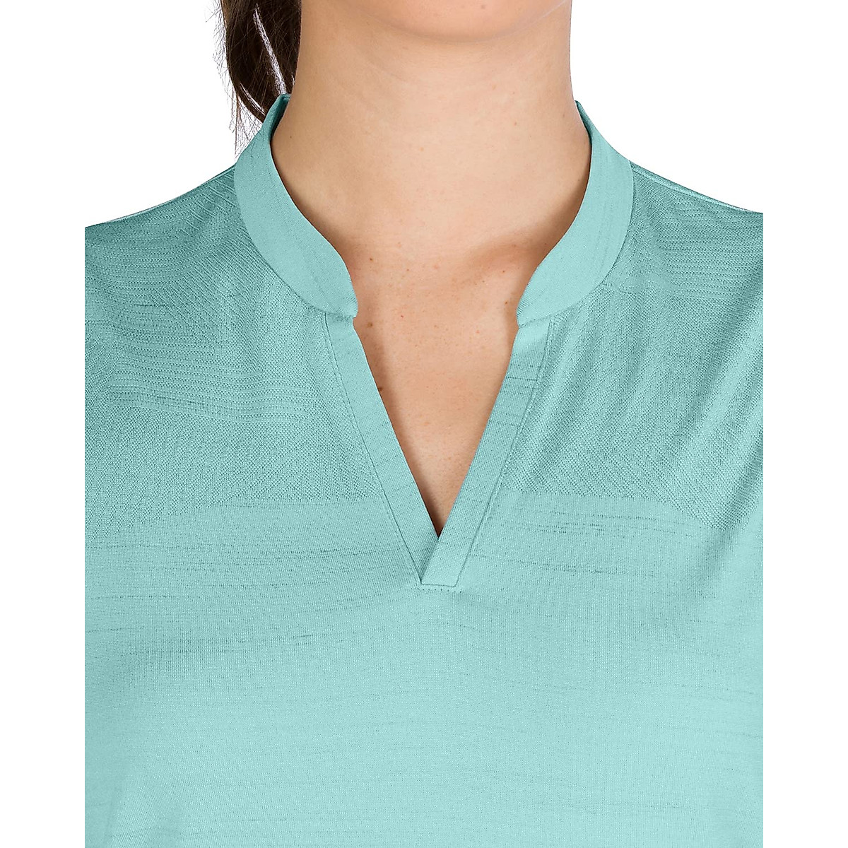 Three Sixty Six Women’s Collarless Golf Polo Shirt - Dry Fit, Breathable, Compression Golf Tops Aqua Blue