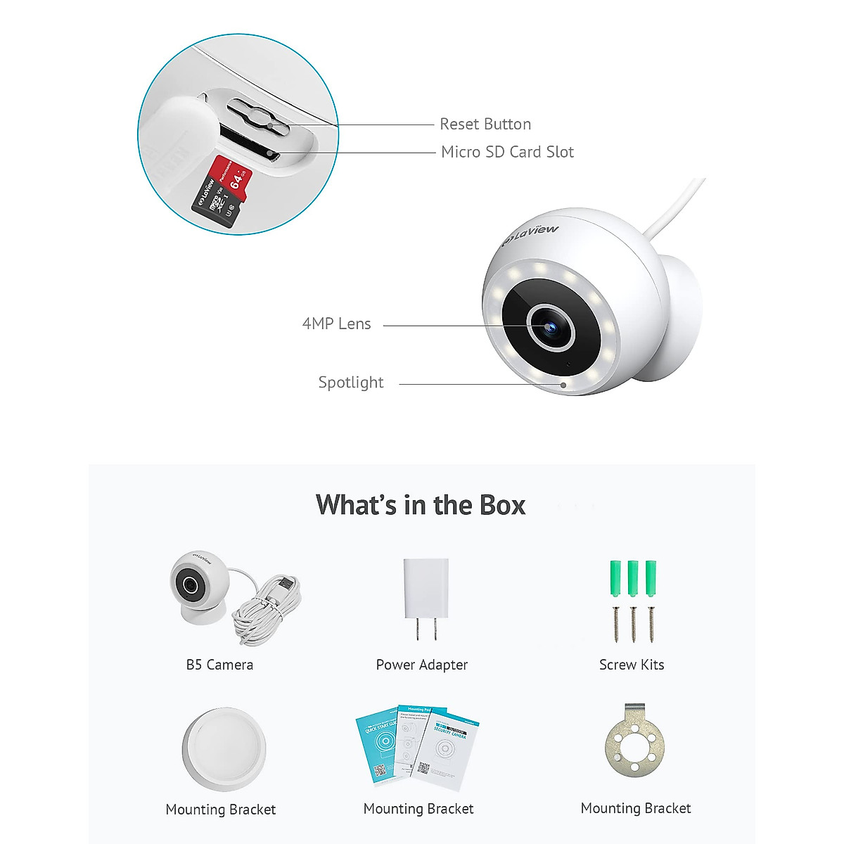 LaView 4MP 2K Security Cameras Outdoor Indoor Wired,IP65, Starlight Sensor & 100 Ft Night Vision,Motion/Person Detection,2-Way Audio/Spotlight,US Cloud,Compatible With Alexa,iOS & Android & Web Access