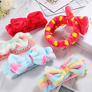 74 Pieces Spa Headband Coral Fleece Women Bow Makeup Headband Cosmetic Skincare Hair Band for Washing Face Soft Facial Hair Wrap Head Band Terry Cloth Headbands for Girls Shower Party, 32 Styles