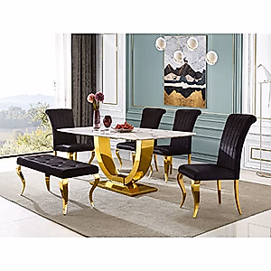ACEDÉCOR Dining Chairs Set of 4, Black Velvet Upholstered Chair with Gold Metal Legs, Luxury Kitchen Dining Room Chairs