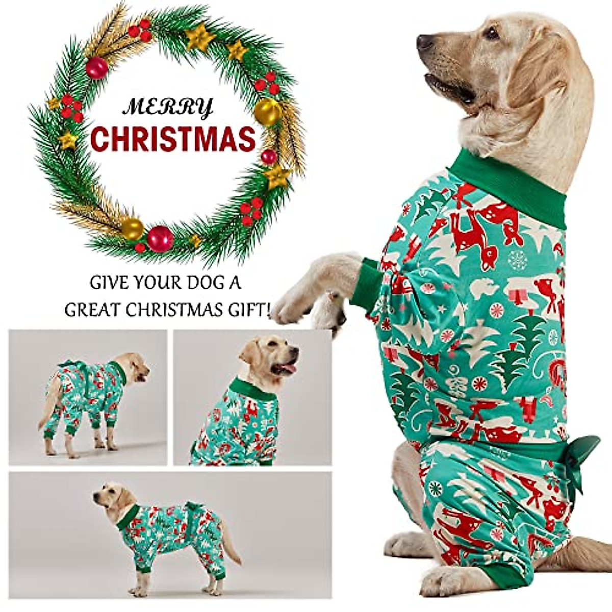 Large Dog Christmas Pajamas for Dogs - Shirts for Big Dogs Xmas Holiday Costume Lightweight Pullover, Christmas Critters Aqua Prints Large Dog Pjs, Pitbull Clothes, Dog Onesie, Christmas Outfit Large