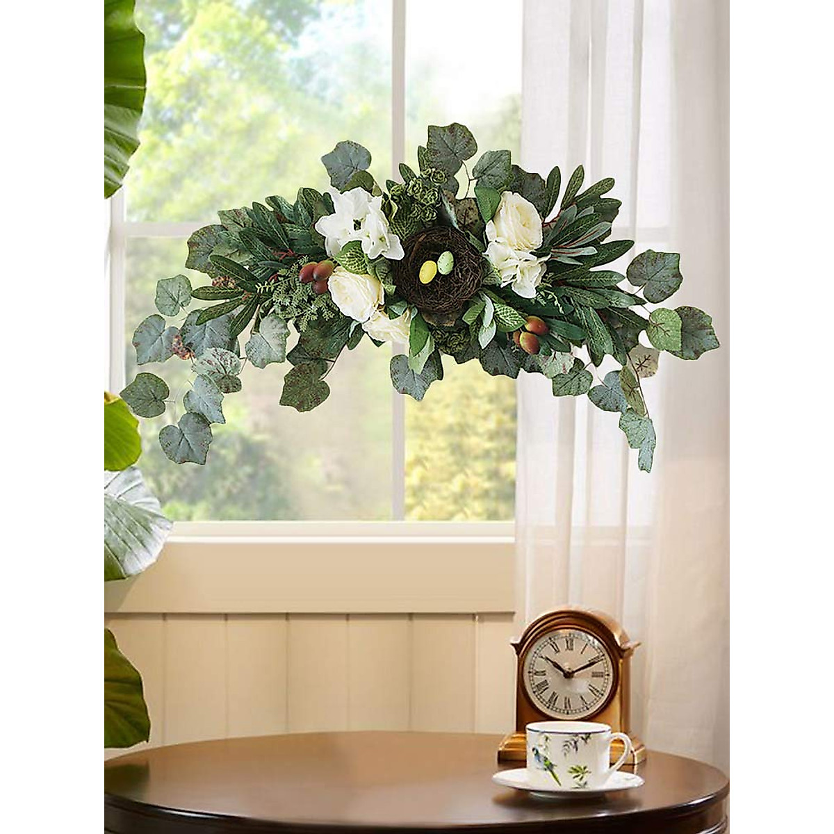 æ— 30 Inch Artificial Peony Flower Swag with Green Leaves, Spring Hanging Floral Swag Wedding Arch Wreath for Party Home Garden Front Door Wall Decoration