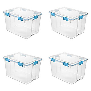 Sterilite 80 Quart Clear Plastic Stackable Storage Container Box Bin with Air Tight Gasket Seal Latching Lid Long Term Organizing Solution, 4 Pack
