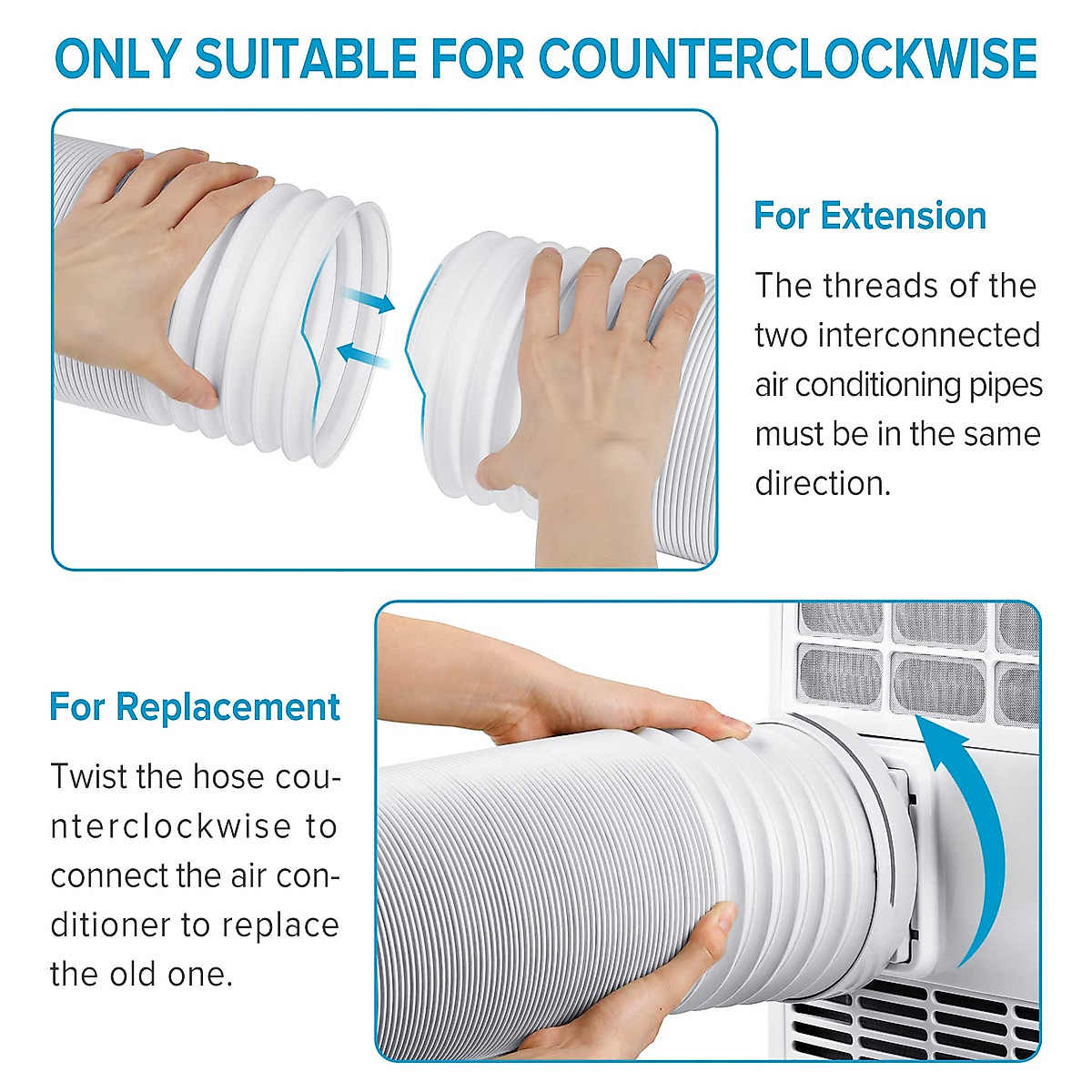 Portable Air Conditioner Hose, AC Hose with 5.1" Diameter, Counter Clockwise Thread & Length up to 59" AC Exhaust Hose for Portable AC Vent Compatible with Haier LG Delonghi Air Conditioner Parts