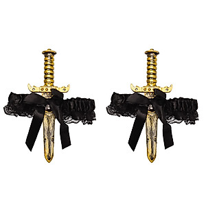 2 Pcs Bow Garter with Pirate Dagger Lace Bow Leg Ring Sword Leg Holster for Halloween Carnival Dress Up Props Women Girls Favor,Black