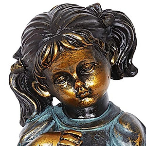 Exhart Garden Sculpture, Faux Bronze Girl and Cat Garden Statue, Outdoor Garden Decoration, 6 x 10.5 Inch