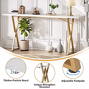 Tribesigns Console Table White Gold, 70.9" Extra Long Modern Couch Table Behind Sofa Tables Narrow Long, Wood Skinny Counter Height Tall Hallway Table for Entryway Living Room, Faux Marble