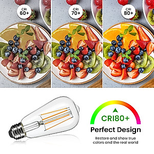 Lightique Vintage LED Edison Bulbs 60 Watt Equivalent, 6W Dimmable Edison Light Bulbs E26 Edison Bulbs ST58 LED Filament Bulb Soft White 2700K,Clear Light Bulbs for Decotate Home,Restaurant, 6 Packs