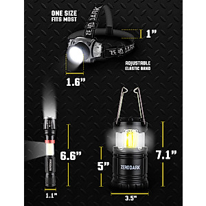 ZeroDark Flashlights Headlamp Lantern 3-Piece Set, Flashlight + Head Lamp + Camping Lantern Battery Powered LED High Lumens Camping Lights flashlights for Emergencies