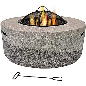 LEAYAN Garden Fire Pit Grill Bowl Grill Barbecue Rack Large Round Fire Pit with BBQ Grill Shelf Garden Patio Heater/BBQ/Ice Pit with Waterproof Cover,Outdoor Fire Pits