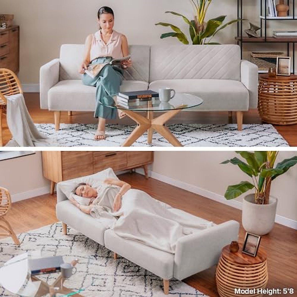 mopio Futon Sofa Bed, Couch, Small Sofa, Sleeper Sofa, Loveseat, Mid Century Modern Futon Couch, Sofa Cama, Couches for Living Room (Apricot Velvet)