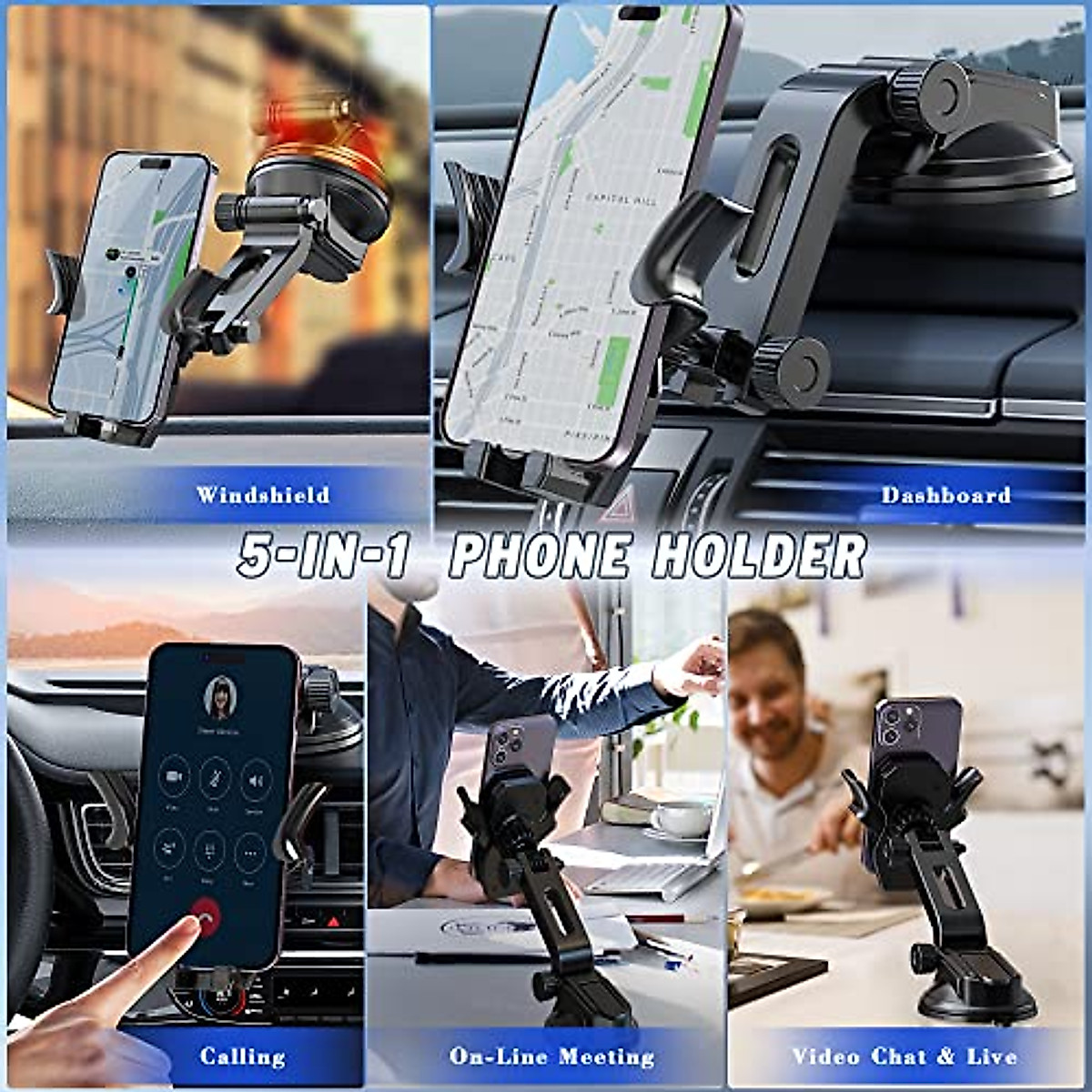 IPOW Car Phone Mount [Off-Road Grade Super Suction] Universal Car Phone Holder Mount for Dashboard Windshield, Car Phone Mount for iPhone 14 Samsung All Phones with Angle Adjustment of 3 Parts