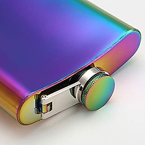 YFS Solid Rainbow Colored Flask for Liquor and Funnel, 8 Oz Leak Proof Stainless Steel Pocket Hip Flask